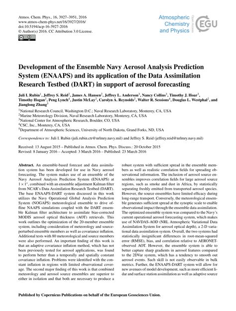 Pdf Development Of The Ensemble Navy Aerosol Analysis Prediction