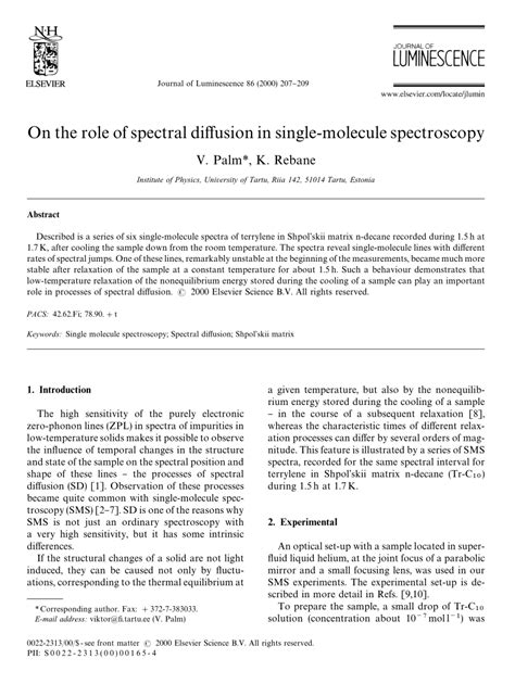 Pdf On The Role Of Spectral Diffusion In Single Molecule Spectroscopy