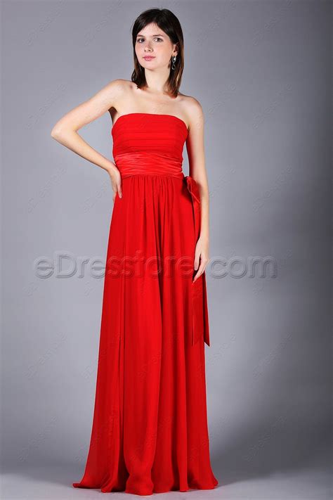 Strapless Red Chiffon Formal Dresses Edresstore