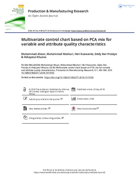 Pdf Multivariate Control Chart Based On Pca Mix For Variable And