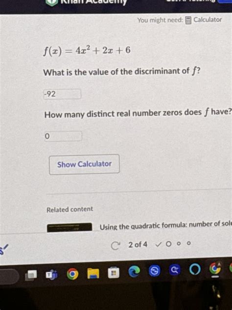 Solved Fx4x22x6what Is The Value Of The Discriminant Of