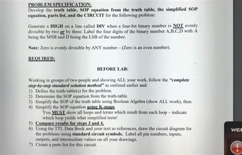 Solved Problem Specification Develop The Truth Table Sop