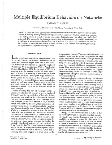 Pdf Multiple Equilibrium Behaviors On Networks