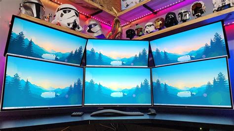 6 Monitor Setup With 3d Printed And Lego Star Wars Helmets R