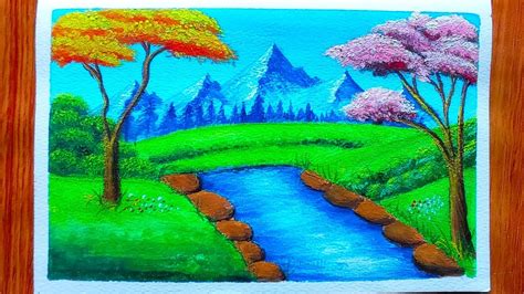 วาดรูปธรรมชาติ สีน้ำ Scenery Drawing With Watercolour Easy Youtube