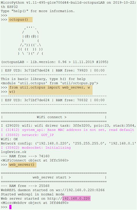 Micropython Web Server OctopusLAB Cz