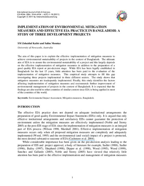 Pdf Implementation Of Environmental Mitigation Measures And Effective Eia Practice In