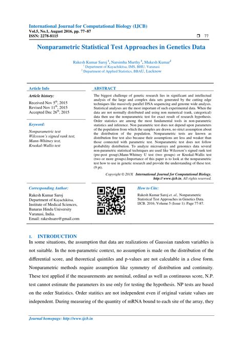 Pdf Nonparametric Statistical Test Approaches In Genetics Data