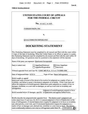 Fillable Online Form Docketing Statement ParkerVision Inc Fax Email Print PdfFiller