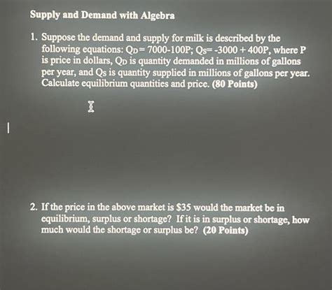 Solved Supply And Demand With Algebra 1 Suppose The Demand Chegg Com