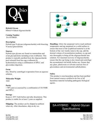 SA HYBRID Hybrid Glycan Specifications QA Bio