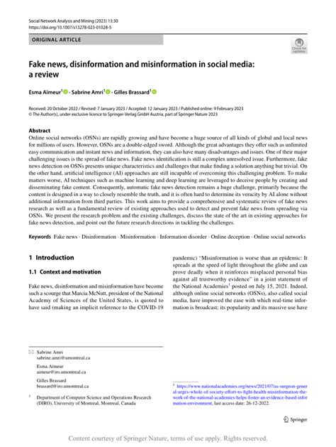 Fake News Disinformation And Misinformation In Social Media A Review