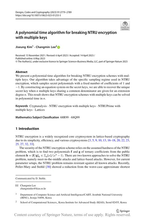 A Polynomial Time Algorithm For Breaking Ntru Encryption With Multiple Keys