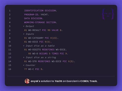 Avysks Solution For Yacht In Cobol On Exercism