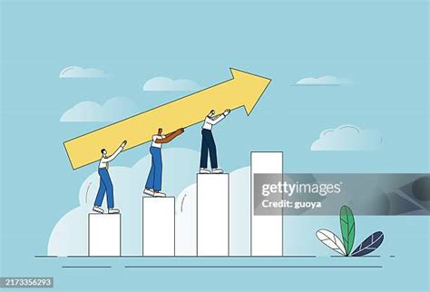 Businessmen Carrying Arrow Symbols Move Upward On The Data Column High