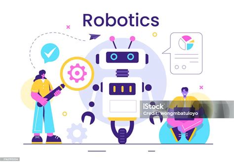 로봇 공학 인공 지능 로봇이 기술 및 엔지니어링과 통신하는 벡터 그림 전구와 기어를 특징으로합니다 공장 산업 건물에 대한 스톡 벡터 아트 및 기타 이미지 Istock