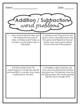 Addition And Subtraction Word Problems By Thinking And Living Third Grade