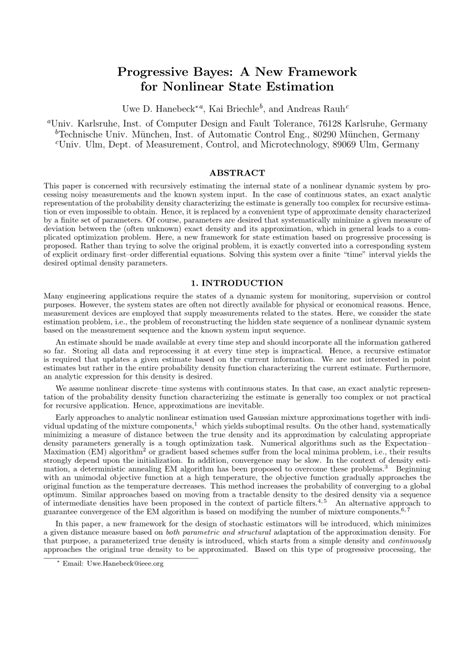 Pdf Progressive Bayes A New Framework For Nonlinear State Estimation