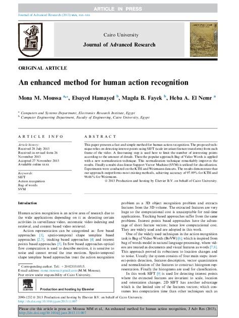 Pdf An Enhanced Method For Human Action Recognition
