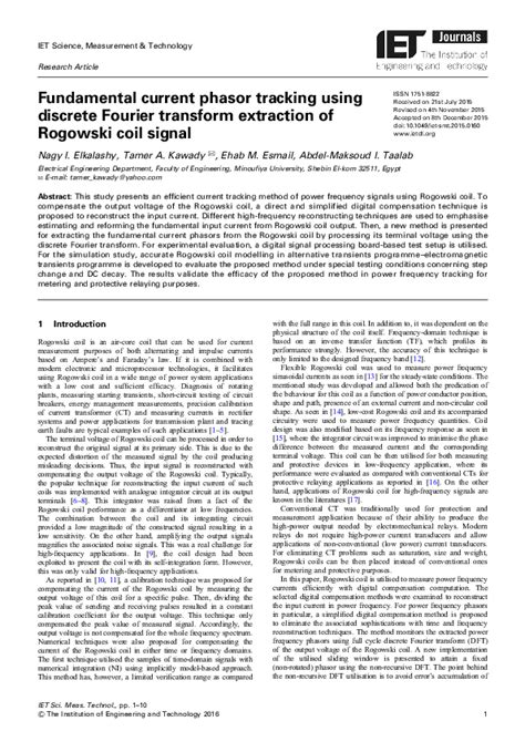 Pdf Fundamental Current Phasor Tracking Using Discrete Fourier