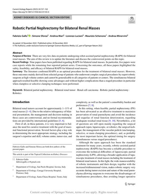 Robotic Partial Nephrectomy For Bilateral Renal Masses Request Pdf