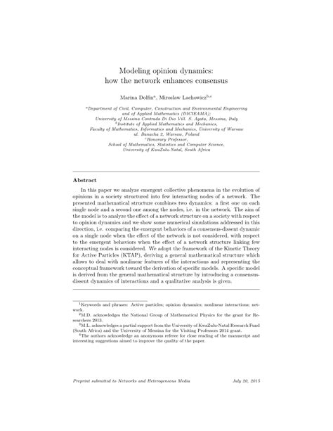 Pdf Modeling Opinion Dynamics How The Network Enhances Consensus
