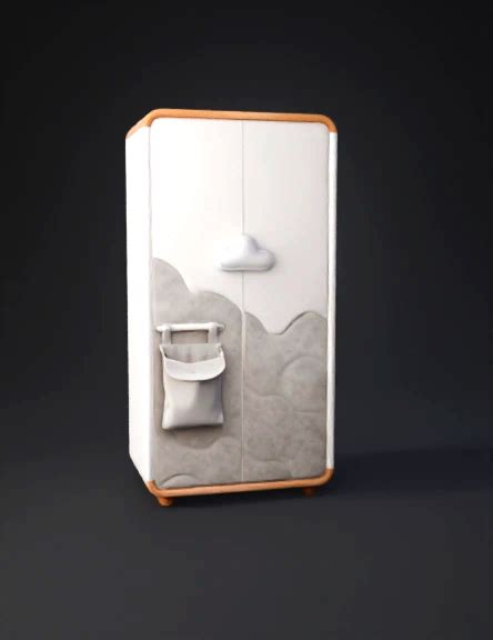 3d Model Wardrobe With Cloud Motif Doors White Panels With Wood Trim