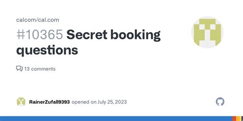 Secret Booking Questions · Issue 10365 · Calcom · Github