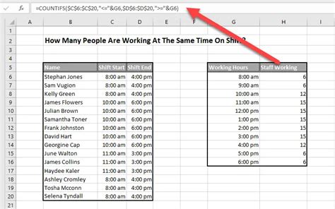 Use COUNTIFS To Calculate How Many People Work At The Same Time