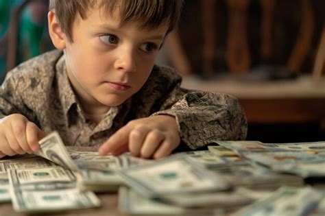 Boy At The Table Counts Money Premium Ai Generated Image
