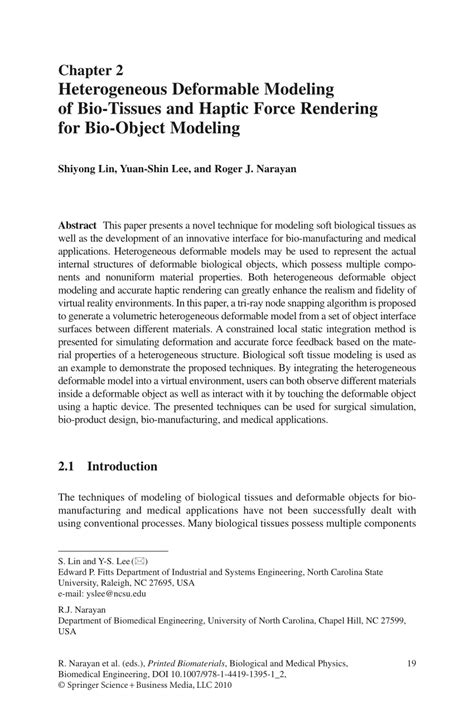 Pdf Heterogeneous Deformable Modeling Of Bio Tissues And Haptic Force Rendering For Bio Object