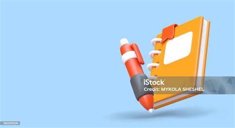 빨간 책갈피가 있는 3d 현실적인 펜과 노트북 문구점 광고 포스터 0명에 대한 스톡 벡터 아트 및 기타 이미지 0명 3차원 형태 공부 Istock