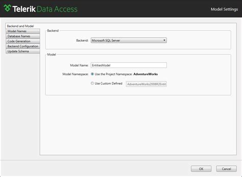 Model Settings Dialog Overview