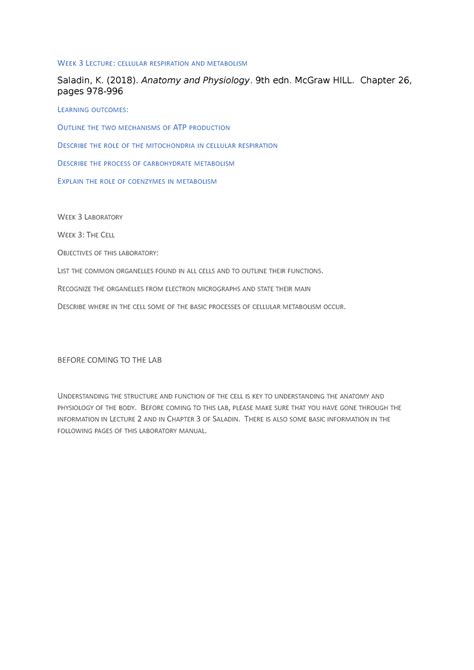Week 3 Lecture Notes 1 Week 3 Lecture Cellular Respiration
