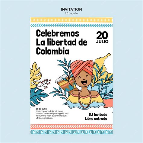 콜롬비아 독립 기념일 초대장 서식 파일 무료 Psd 파일