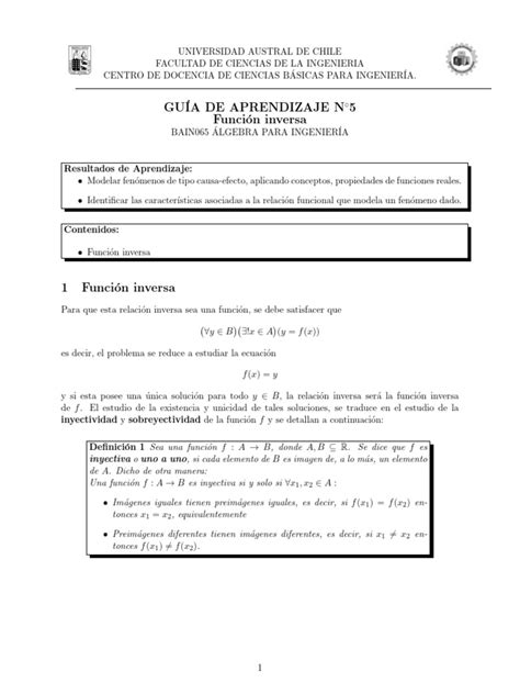 Guia 5 Funcion Inversa Pdf Función Matemáticas Funciones Y Mapeos