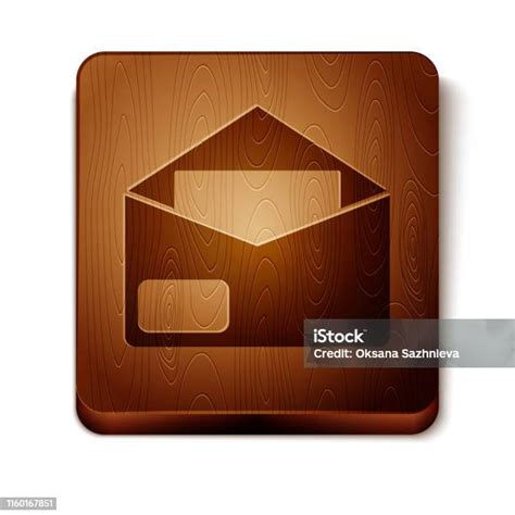 흰색 배경에 격리 된 갈색 봉투 아이콘입니다 전자 메일 메시지 문자 기호입니다 나무 사각형 버튼입니다 벡터 일러스트레이션 개념에 대한 스톡 벡터 아트 및 기타 이미지
