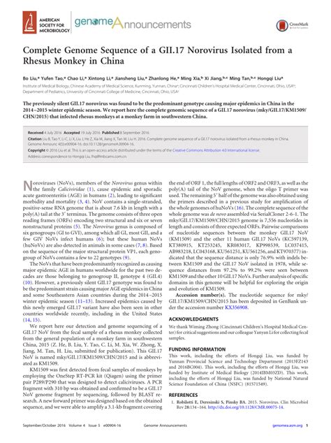 Pdf Complete Genome Sequence Of A Gii17 Norovirus Isolated From A