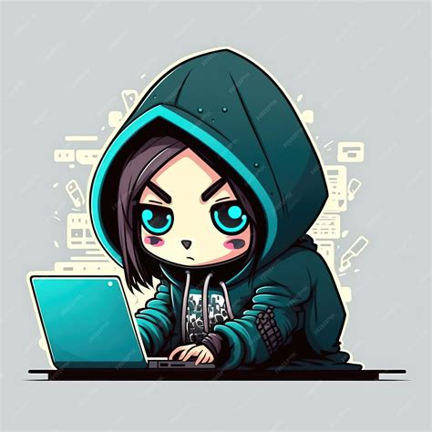 Premium Photo Sute Girl Hacker With Laptop Avatar In Cartoon Style