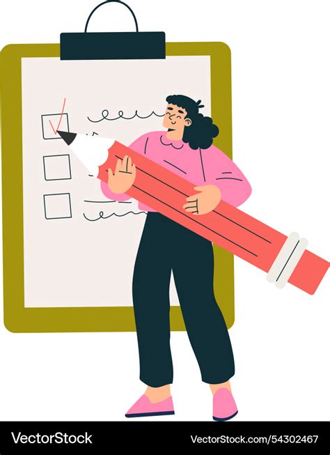 Productive Workflow With Woman At Checkbox List Vector Image