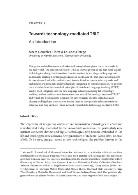 Pdf Towards Technology Mediated Tblt An Introduction