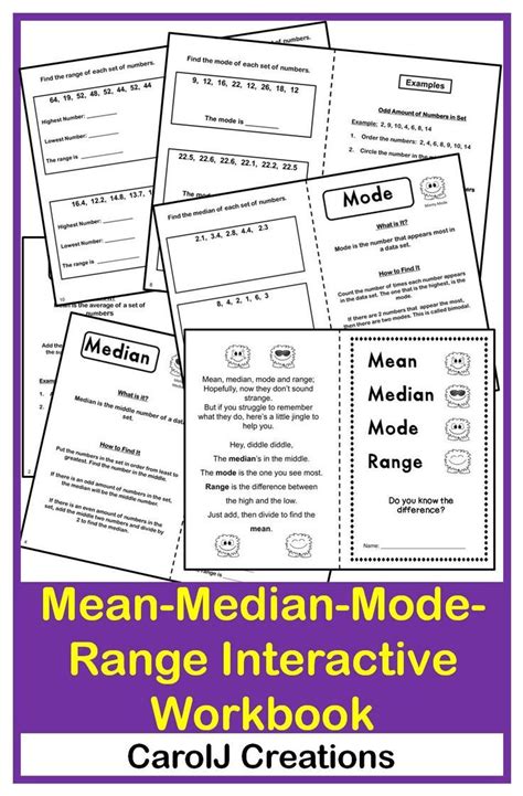 Mean Median Mode Range Interactive Babe Workbook And Reference Tool