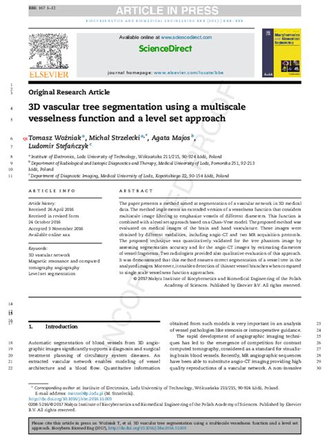 Pdf 3d Vascular Tree Segmentation Using A Multiscale Vesselness