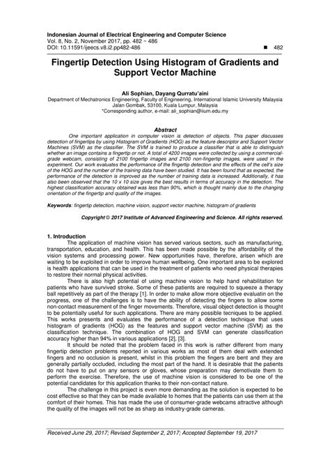 pdf fingertip detection using histogram of gradients and support