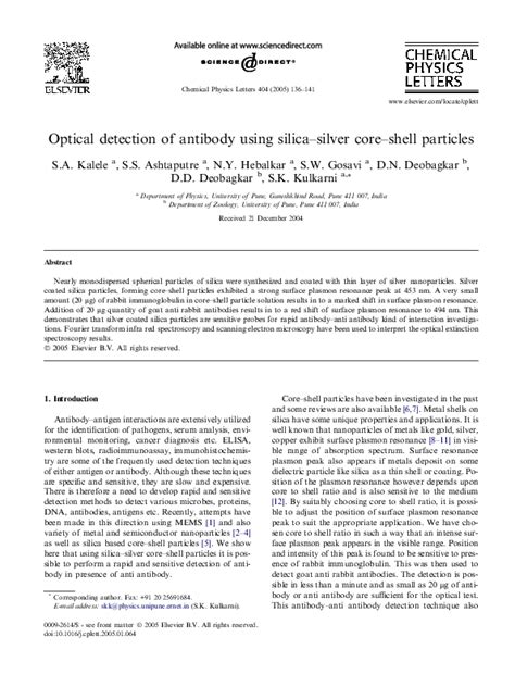 Pdf Optical Detection Of Antibody Using Silica Silver Core Shell Particles