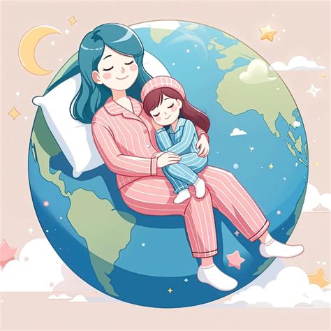Premium Photo World Sleep Day A Moom And Her Daughter Hug And