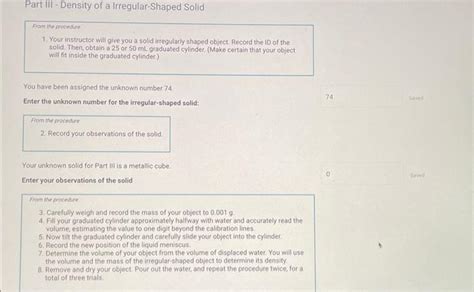 Solved Part II Density Of A Regularly Shaped Solid From Chegg Com