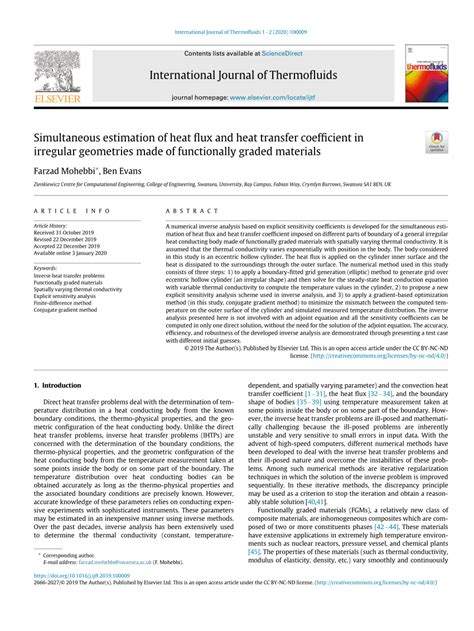 Pdf Simultaneous Estimation Of Heat Flux And Heat Transfer Coefficient In Irregular Geometries