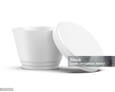 요구르트 크림 디저트 또는 잼을 위한 호일 덮개가 있는 흰색 플라스틱 냄비 200ml 포장 모형 템플릿입니다 3d 렌더링 그림 항아리에 대한 스톡 사진 및 기타 이미지