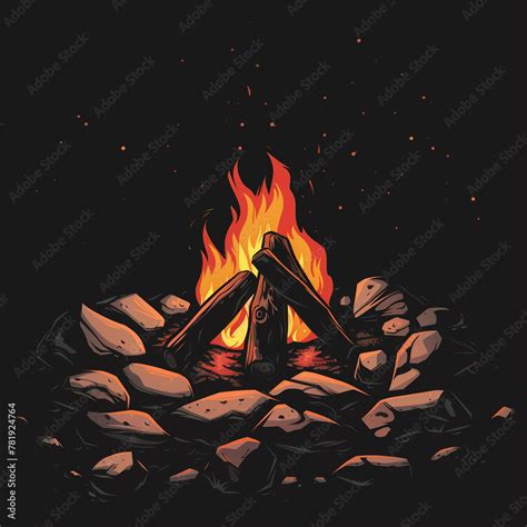 어두운 배경에 캠프파이어 장작불 불멍 불꽃 그림 Stock Illustration Adobe Stock